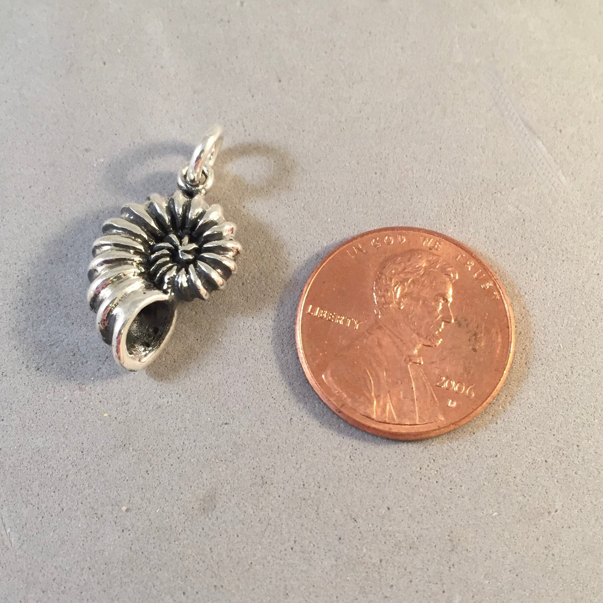 NAUTILUS SHELL .925 Sterling Silver 3-D Charm Pendant Sea Beach Ocean ...
