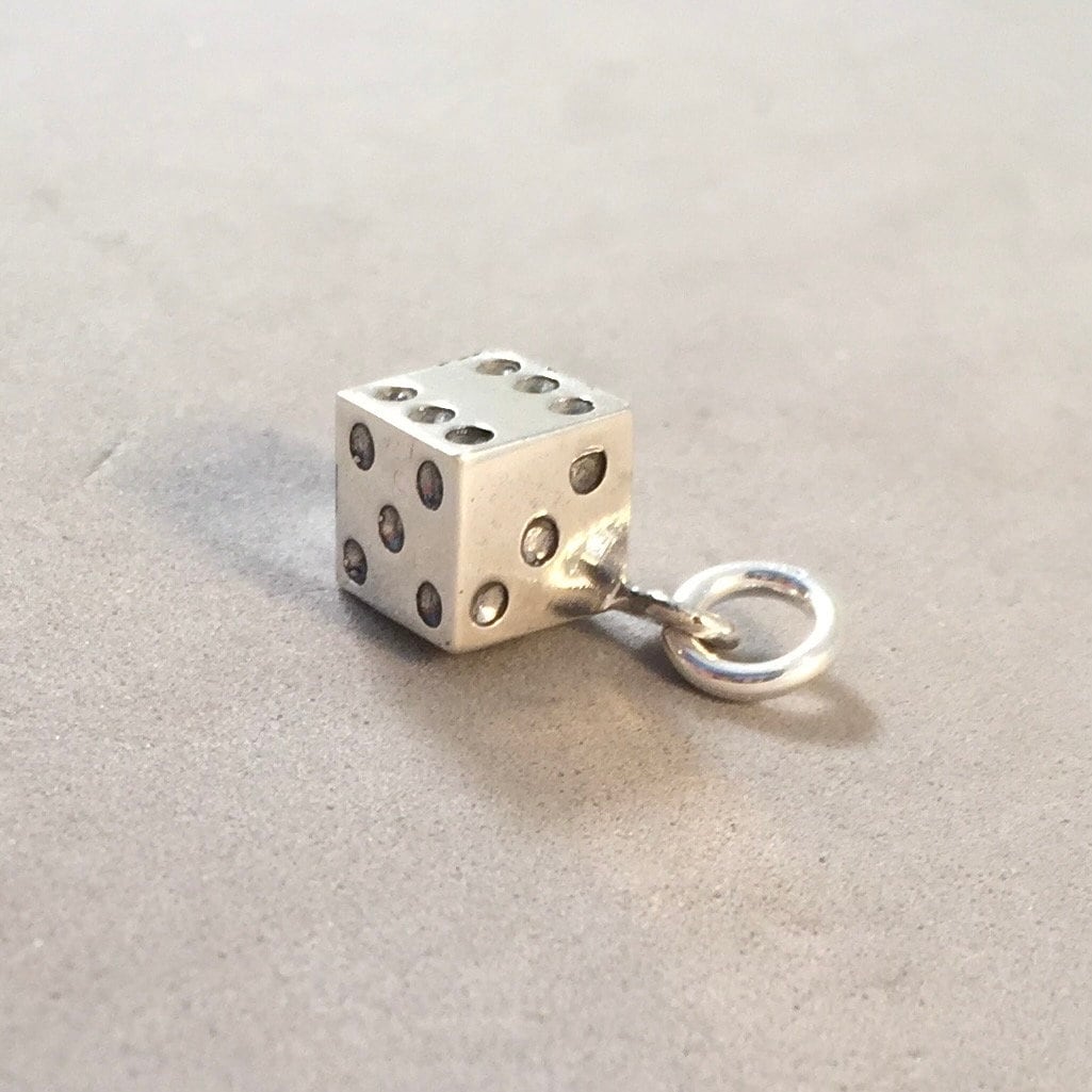 DIE .925 Sterling Silver 3-D Charm Pendant Casino Gambling Dice Game L ...