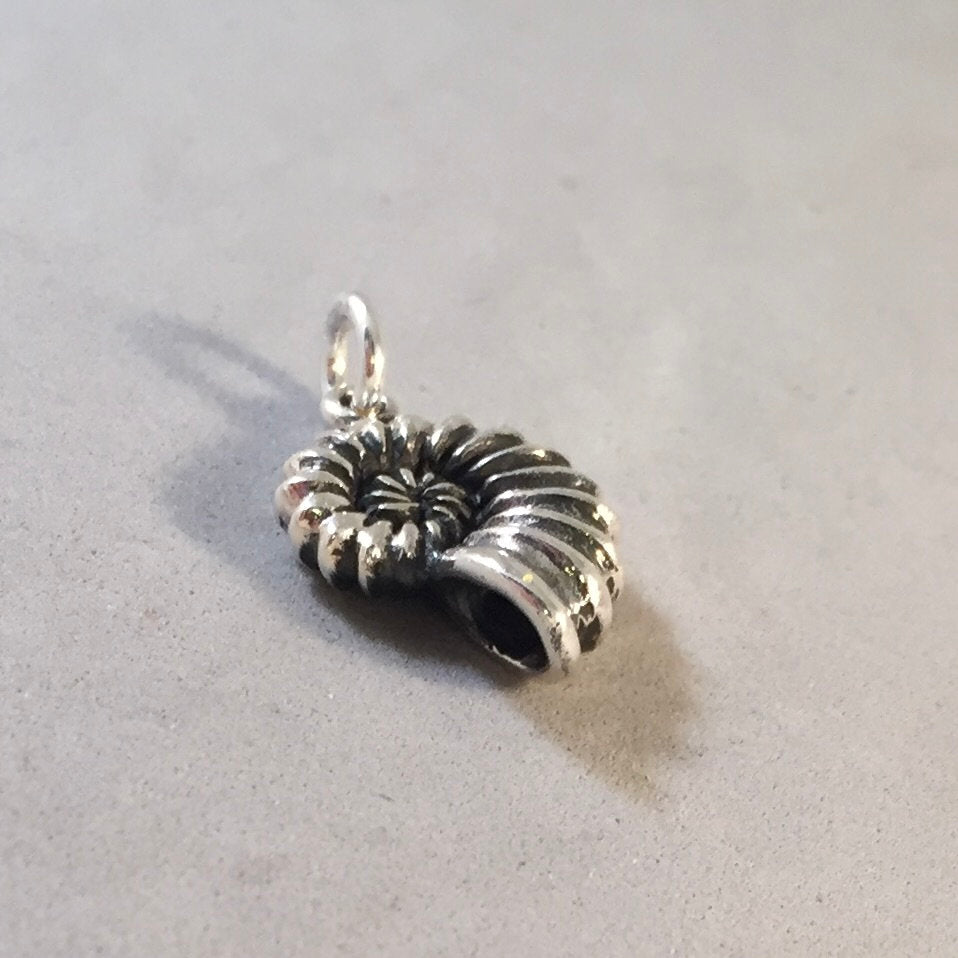 NAUTILUS SHELL .925 Sterling Silver 3-D Charm Pendant Sea Beach Ocean ...