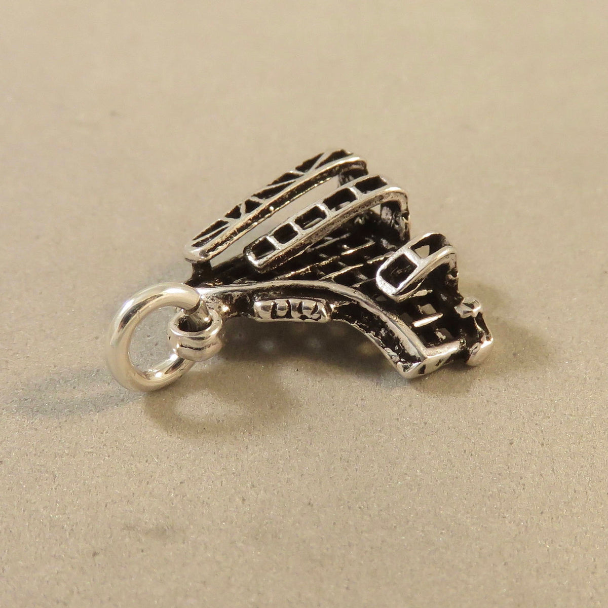 ROLLER COASTER .925 Sterling Silver 3-D Charm Pendant Amusement Theme ...