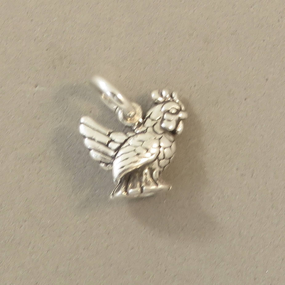 CHICKEN / HEN .925 Sterling Silver 3-D Charm Small Tiny Pendant Bird b ...