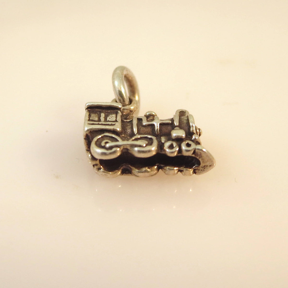 TRAIN ENGINE .925 Sterling Silver 3-D Small Charm Pendant Railroad Loc ...