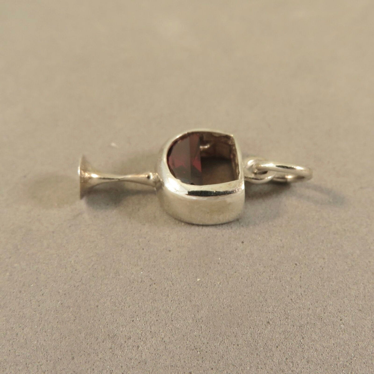 Glass of RED WINE .925 Sterling Silver Charm w/ CZ stone Pendant Bever ...