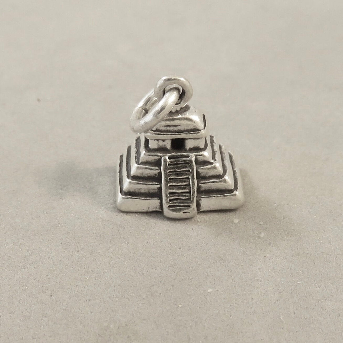 MAYAN PYRAMID .925 Sterling Silver 3-D Charm Pendant Aztec Chitcen Itz ...