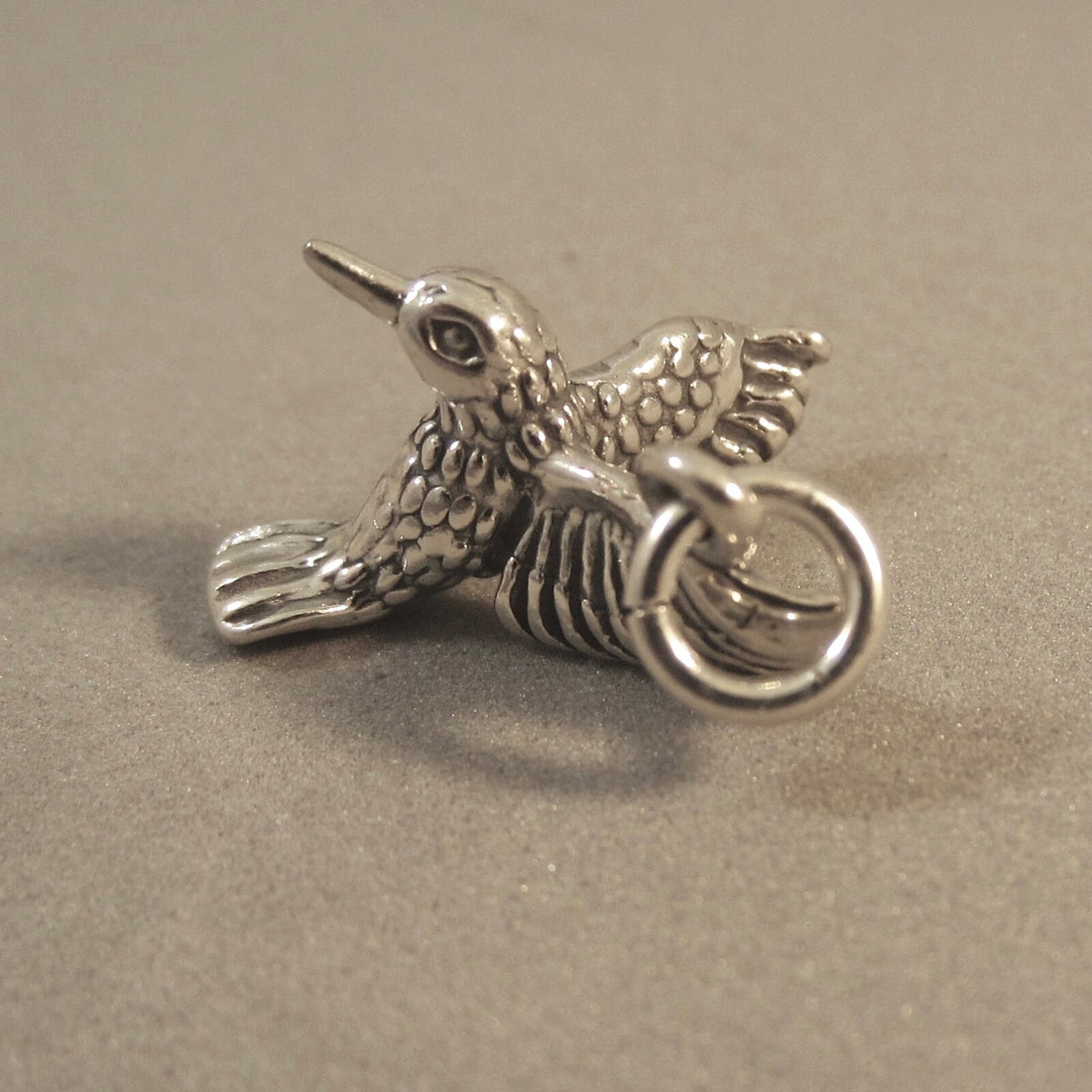 HUMMINGBIRD .925 Sterling Silver Charm Pendant Detailed Flying Bird Fe ...