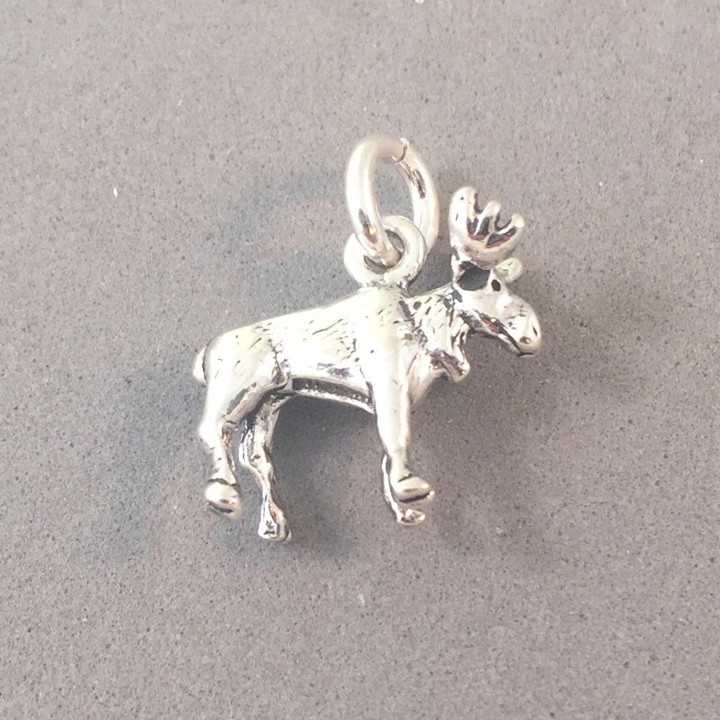 MOOSE .925 Sterling Silver 3-D Charm Pendant Male Bull Moose with Rack ...