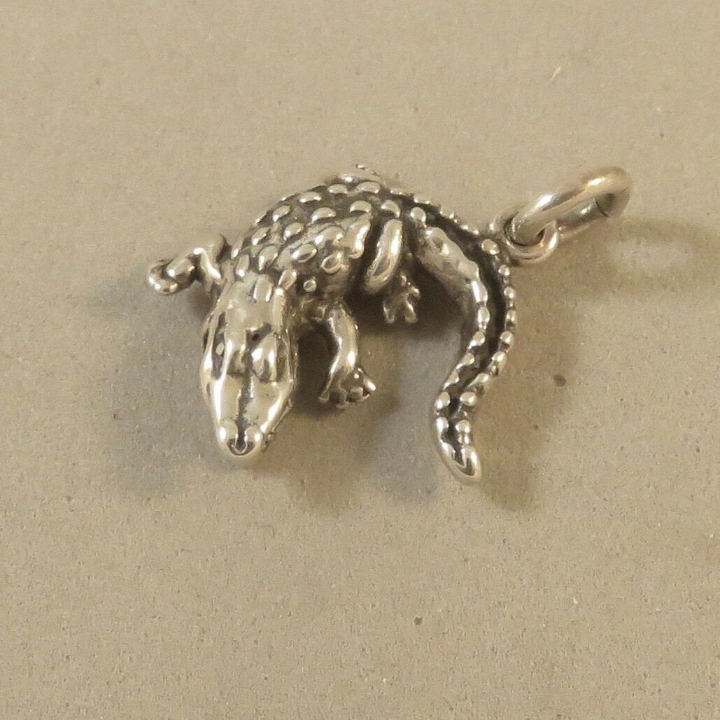 CROCODILE .925 Sterling Silver Charm Pendant Curled Alligator 925 AN46 ...
