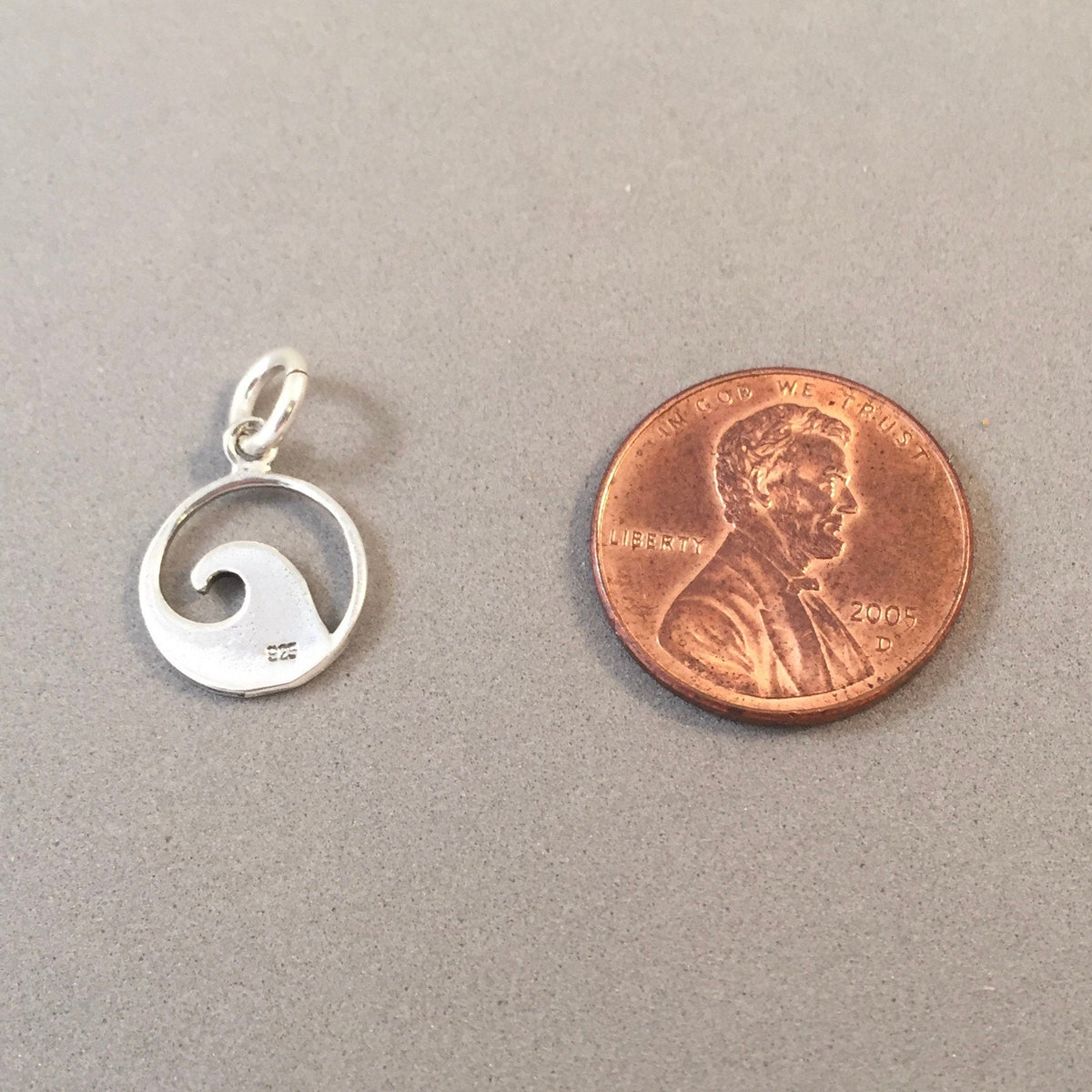 WAVE .925 Sterling Silver Charm Pendant Breaking Cresting Waves Surf S ...