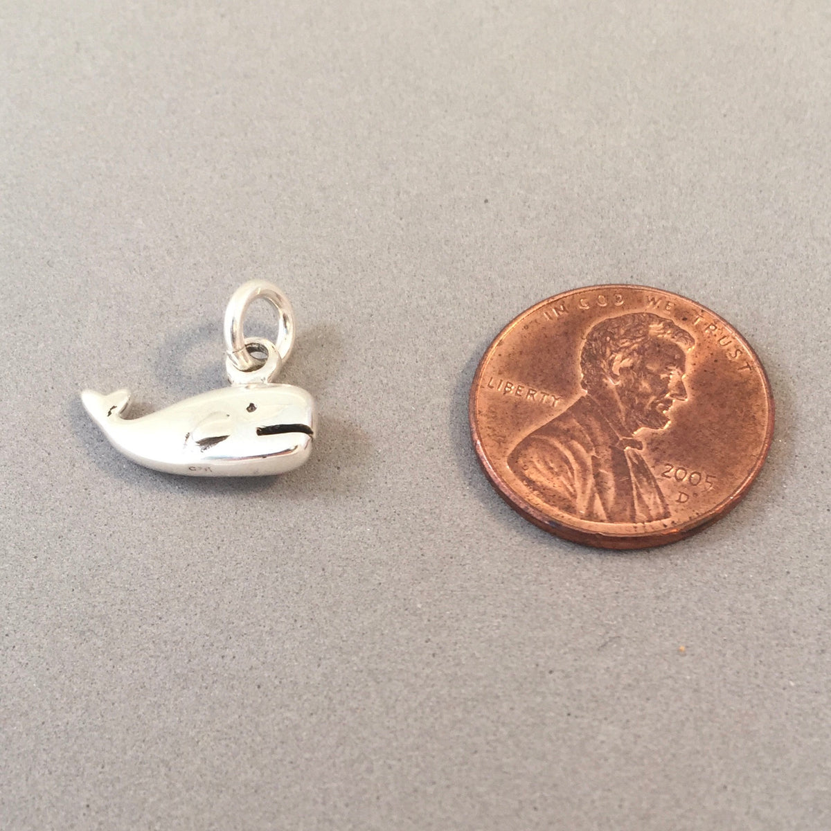 WHALE .925 Sterling Silver Charm Pendant Simple Shiny Small Cartoon Ba ...