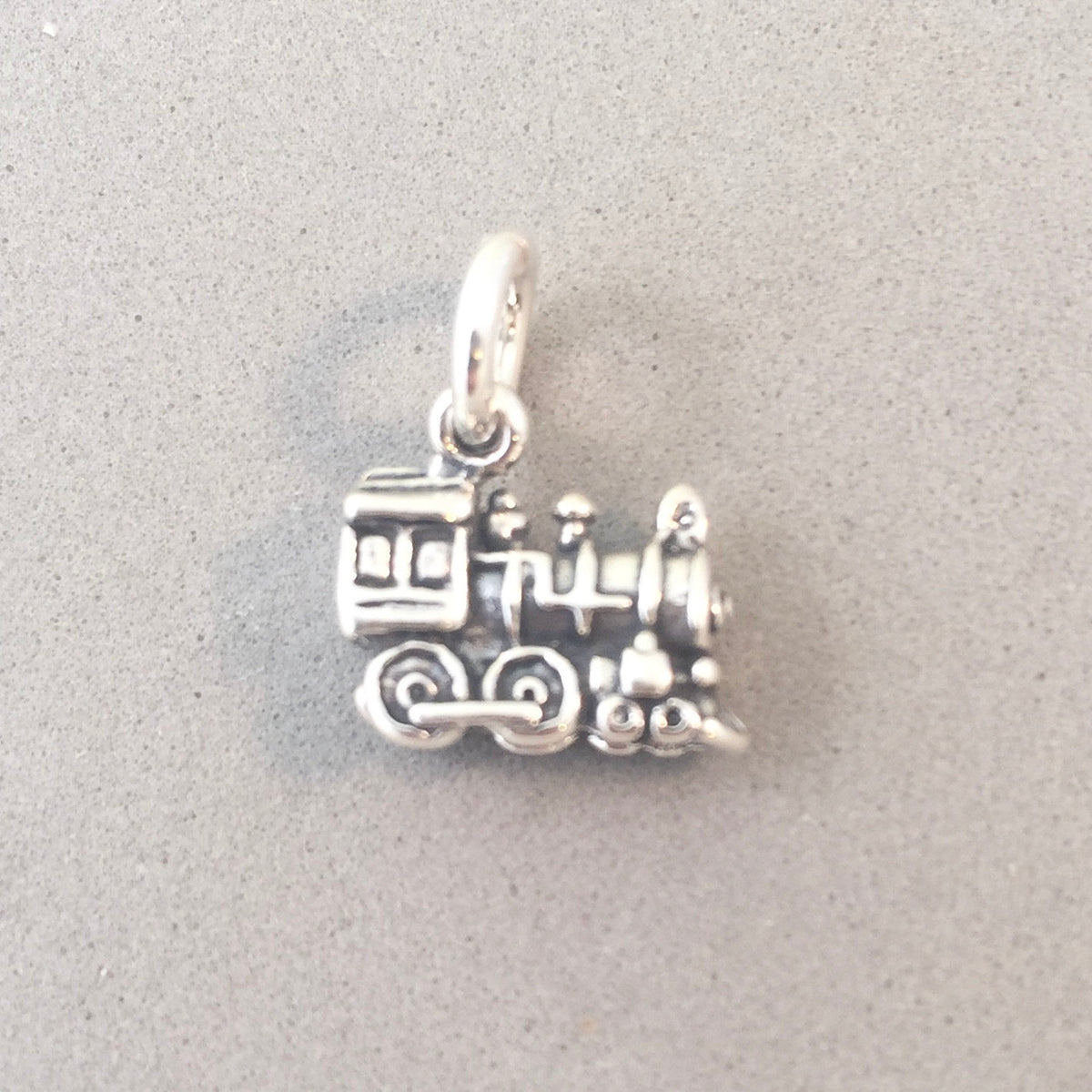 TRAIN ENGINE .925 Sterling Silver 3-D Small Charm Pendant Railroad Loc ...