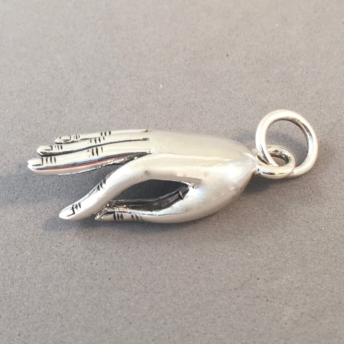 BUDDHA HAND LARGE .925 Sterling Silver 3-D Heavy Charm Pendant Vitarka ...