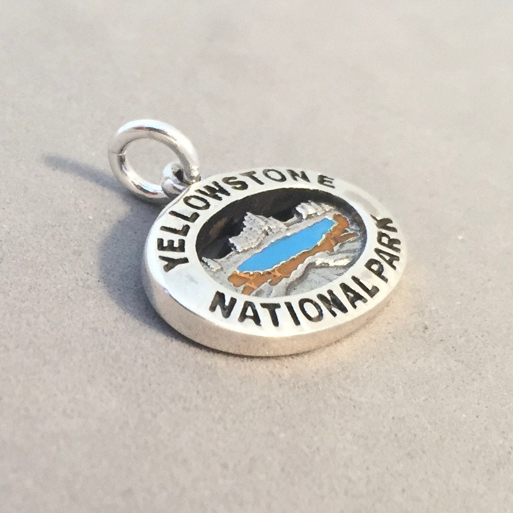 YELLOWSTONE NATIONAL PARK .925 Sterling Silver Charm Pendant Enamel Gr ...