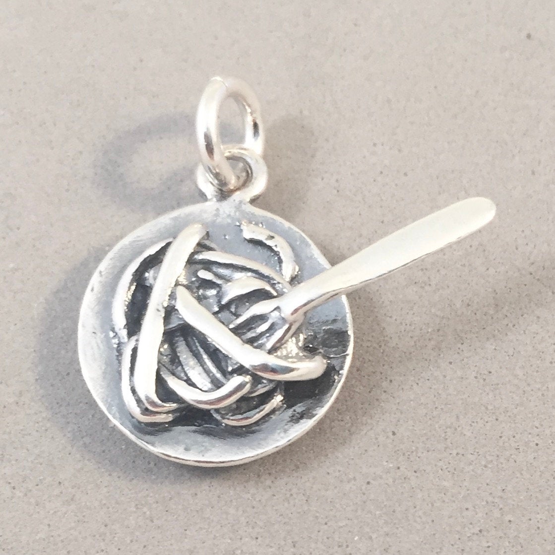 SPAGHETTI .925 Sterling Silver 3-D Charm Pendant Bowl Fettuccine Pasta ...