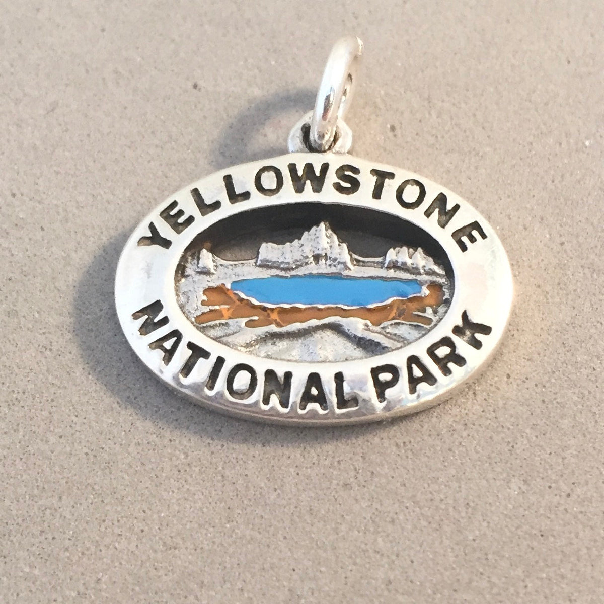 YELLOWSTONE NATIONAL PARK .925 Sterling Silver Charm Pendant Enamel Gr ...