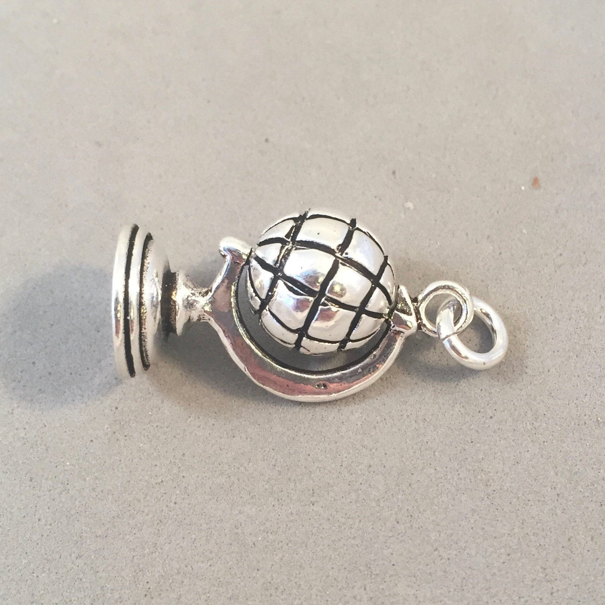 GLOBE .925 Sterling Silver 3-D Moving Charm Pendant Travel Trip Around ...