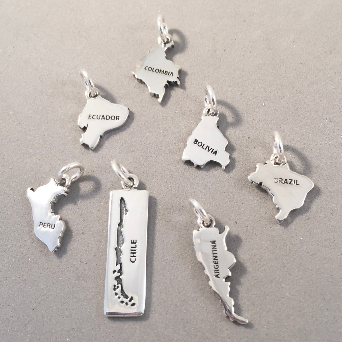 CHILE MAP .925 Sterling Silver Charm Pendant Santiago Atacama Tierra d ...