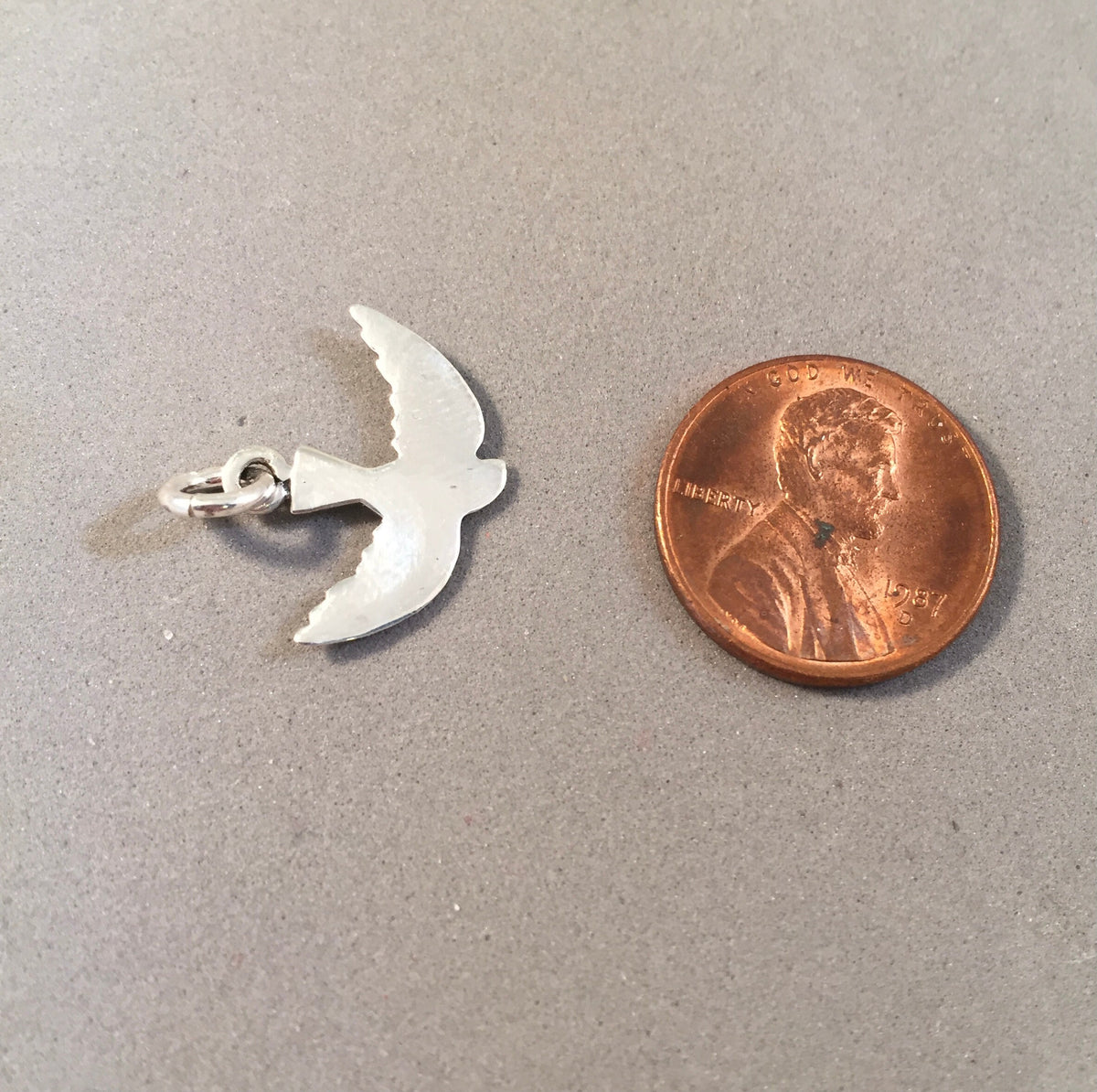 FLYING SPARROW / BIRD .925 Sterling Silver 3-D Small Charm Pendant Sta ...