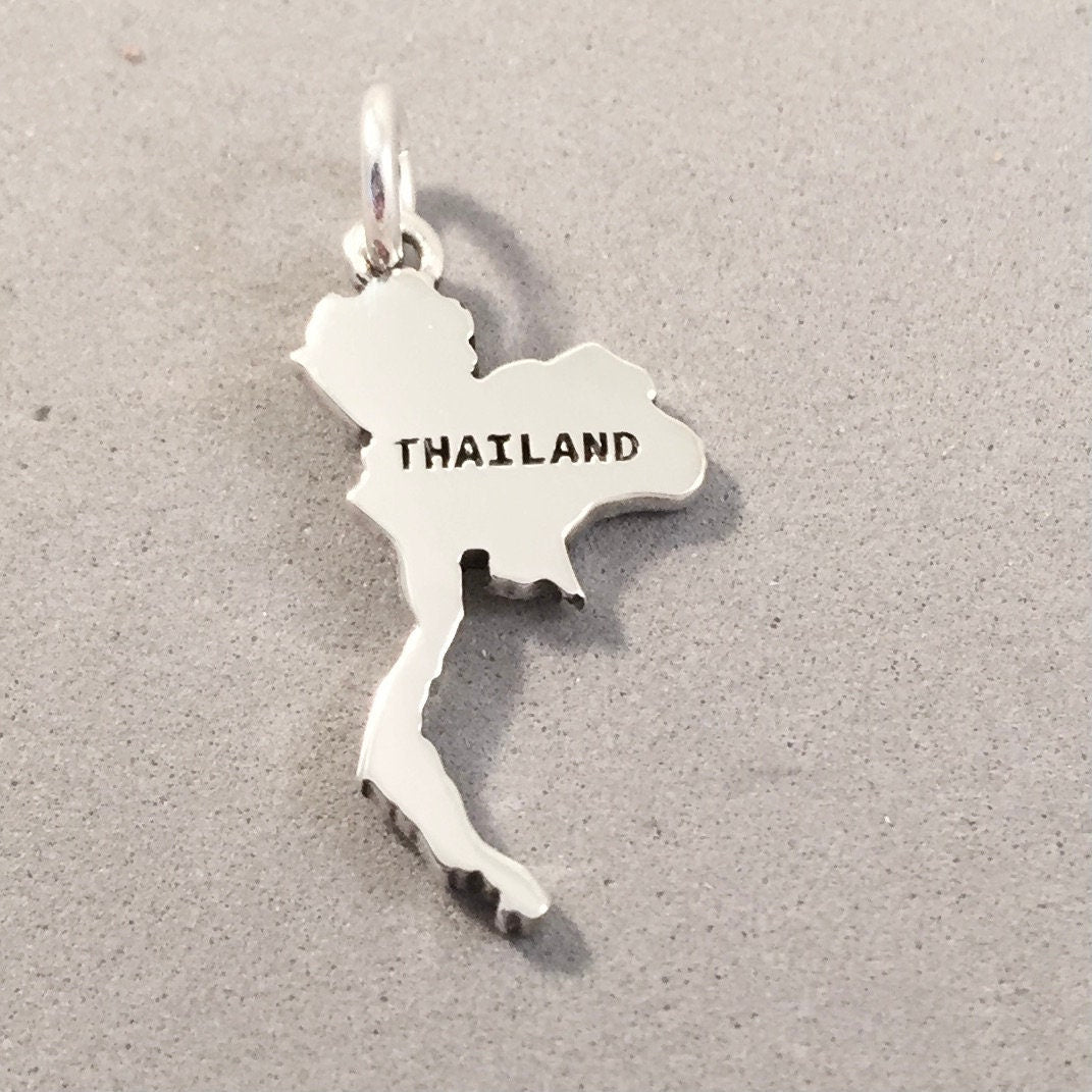 THAILAND MAP .925 Sterling Silver Charm Pendant Country Bangkok Chiang ...