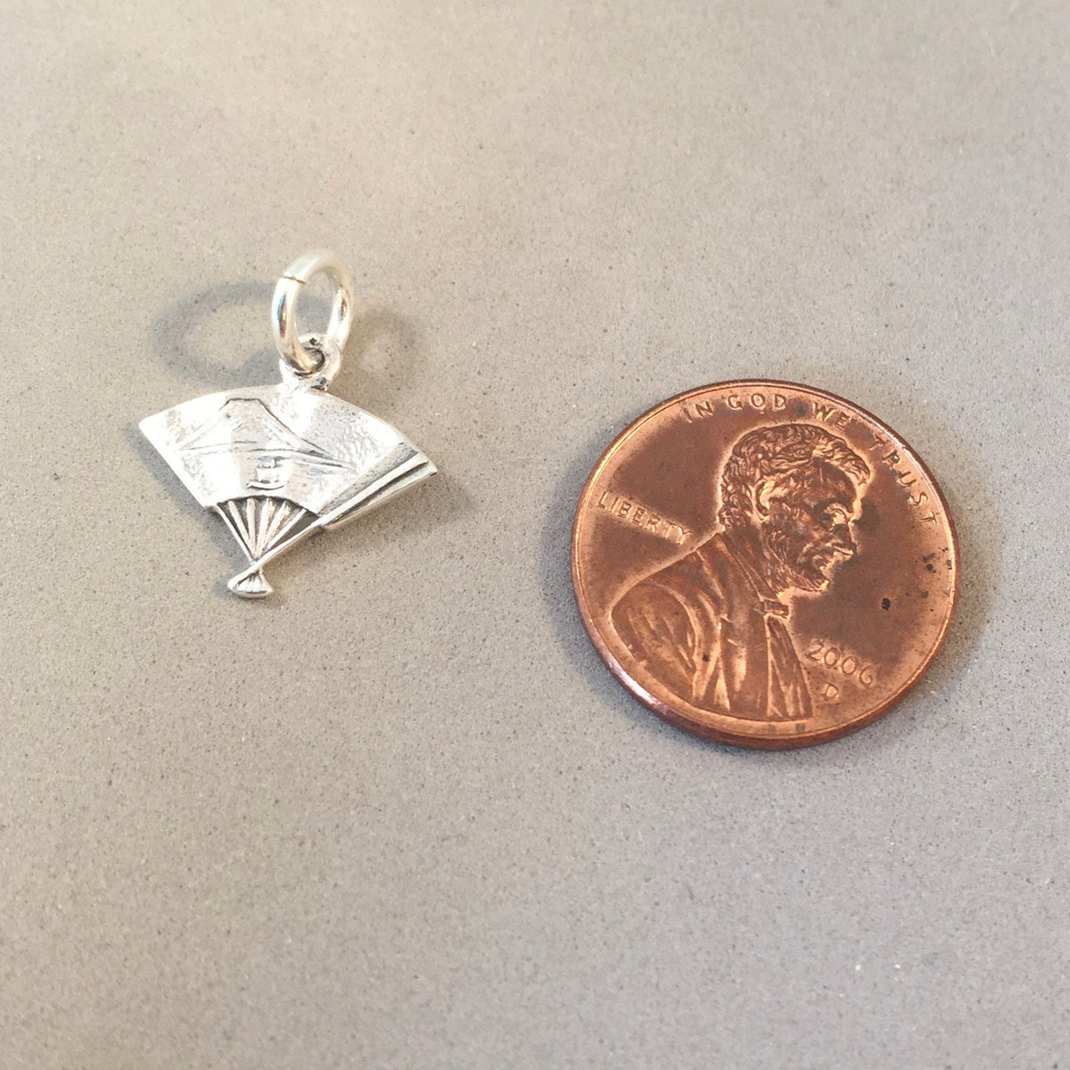 MOUNT FUJI FAN .925 Sterling Silver Charm Pendant Japan Japanese Sensu ...