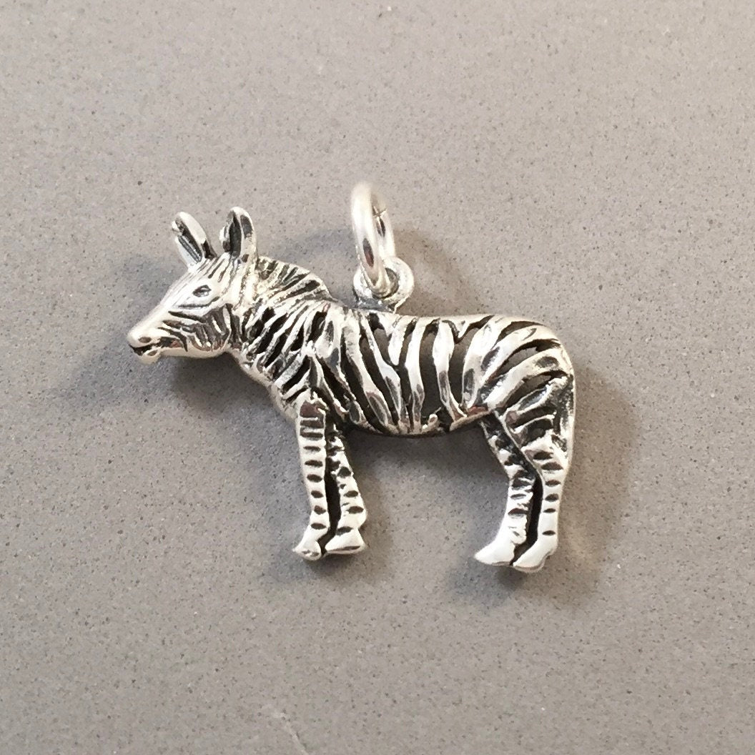 ZEBRA .925 Sterling Silver 3-D Charm Pendant Cut Out Safari Africa Ani ...