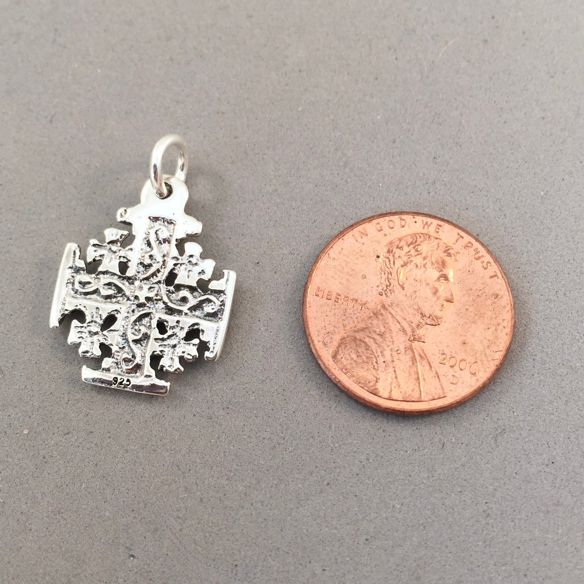 JERUSALEM CROSS .925 Sterling Silver Charm Pendant Faith Religion Jewi ...