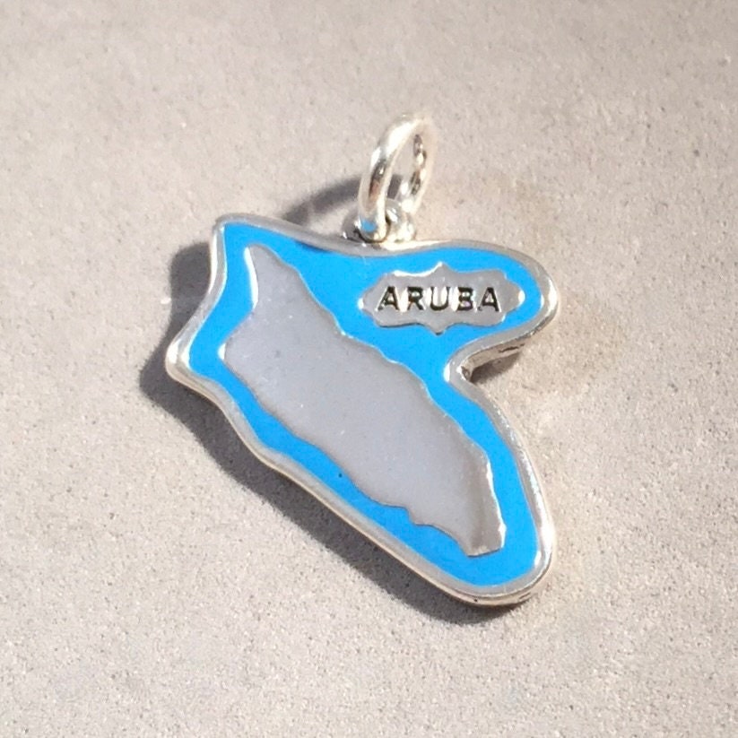 ARUBA MAP .925 Sterling Silver Charm Enamel Pendant Caribbean Country ...
