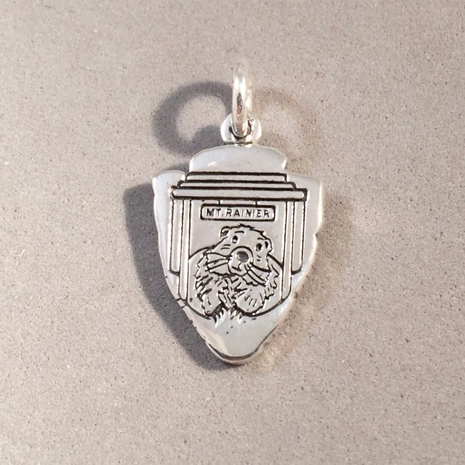 MT RAINIER MARMOT .925 Sterling Silver Charm Pendant National Park Sig ...