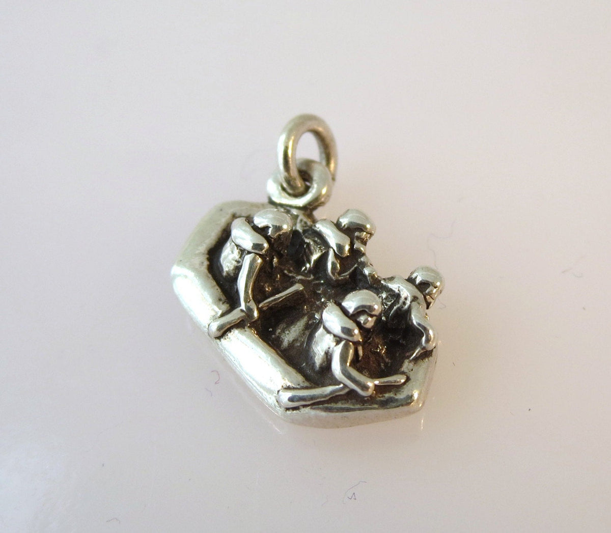 White Water RAFT .925 Sterling Silver Charm Pendant 4 People in a Rive ...