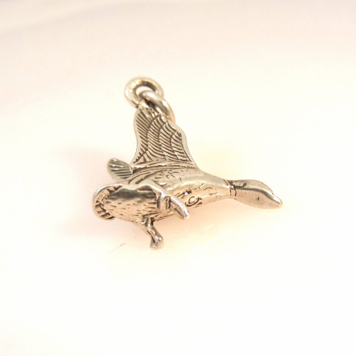 FLYING GOOSE .925 Sterling Silver 3-D Charm Pendant Bird Canadian Cana ...