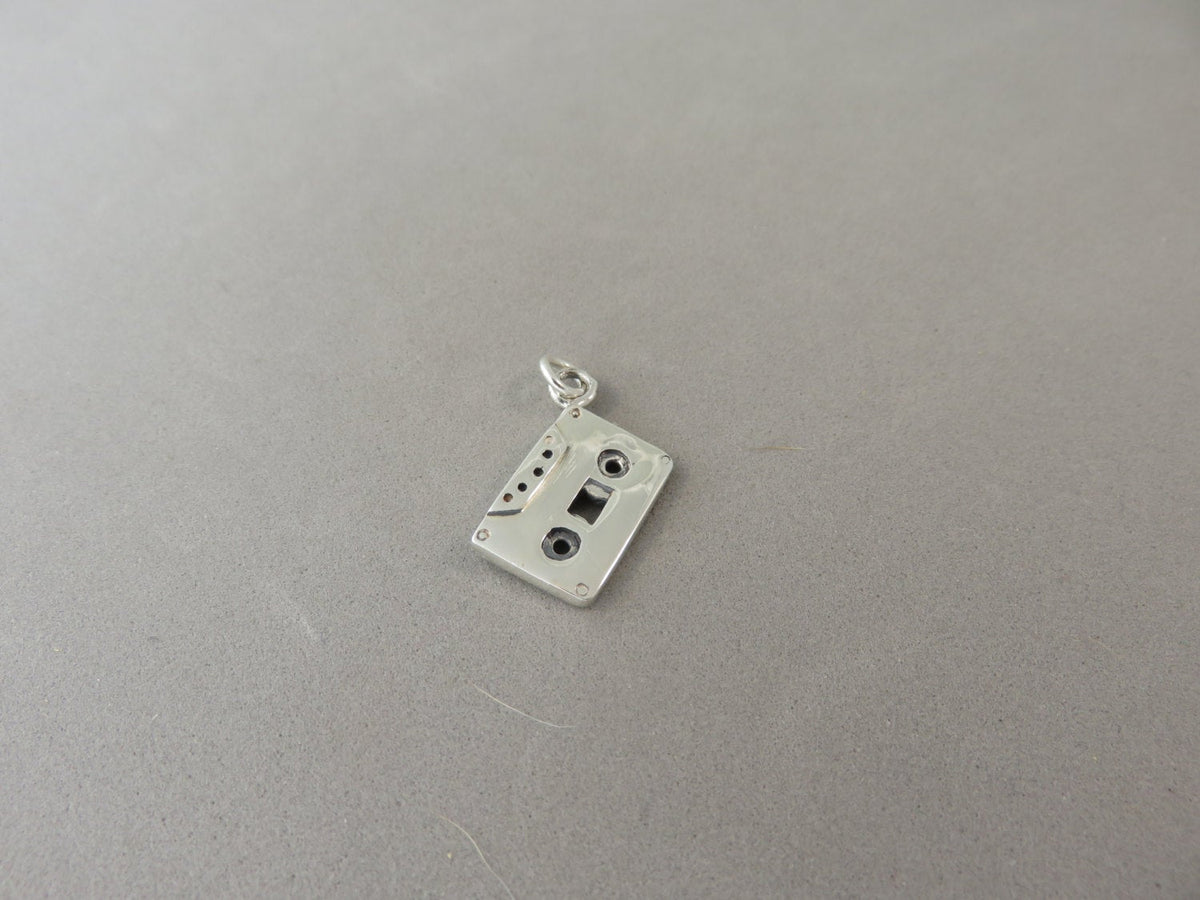 CASSETTE TAPE .925 Sterling Silver 3-D Charm Pendant Retro Recording M ...