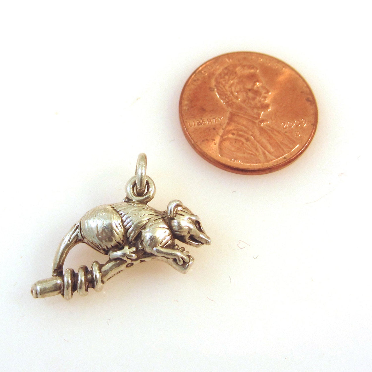 OPOSSUM .925 Sterling Silver 3-D Charm Pendant Branch Possum Marsupial ...